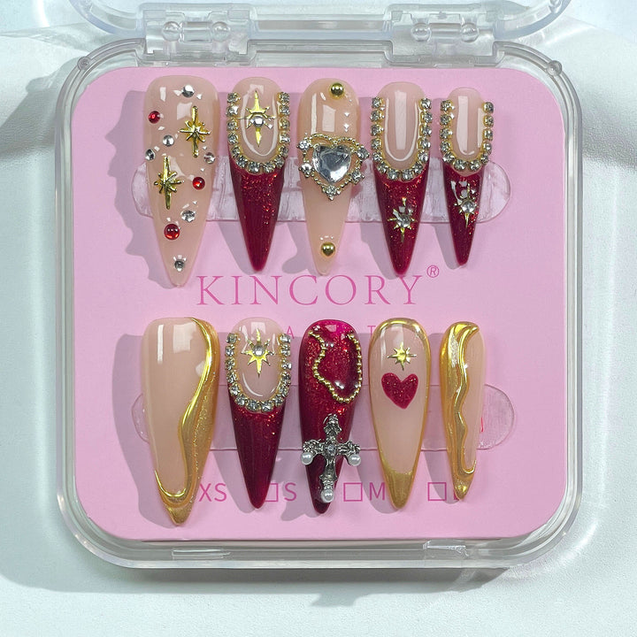 Machine Press on Nails 24Pcs Coffin Ballerina Stiletto Almond Oval ...