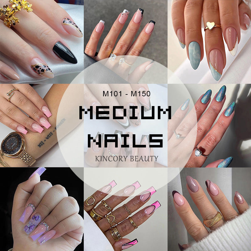 Machine Press on Nails 24Pcs Coffin Almond Oval Square Medium False ...