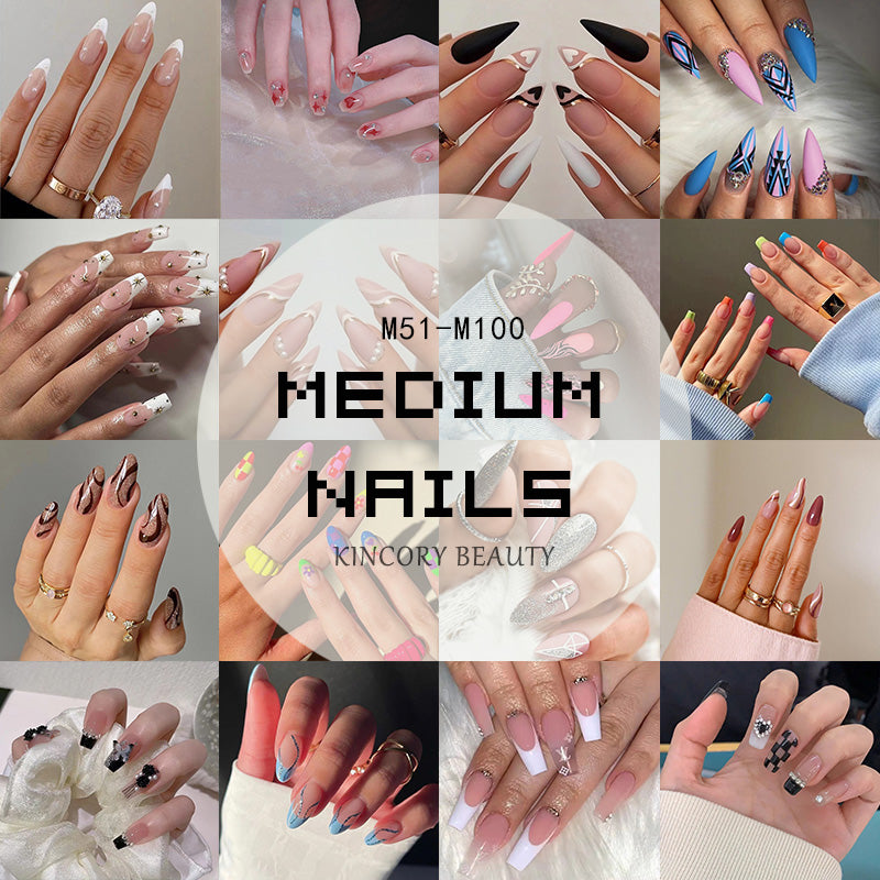 Machine Press on Nails 24Pcs Coffin Almond Oval Square Medium False ...